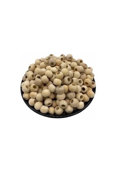 İzmir Bitpazarı 8 mm Ham Ahşap Yuvarlak Boncuk 300 Adet