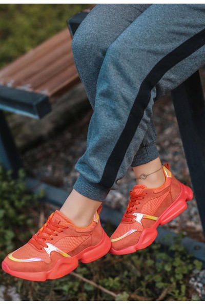 Günkar Turuncu Süet Bağcıklı Hologramlı Spor Ayakkabı