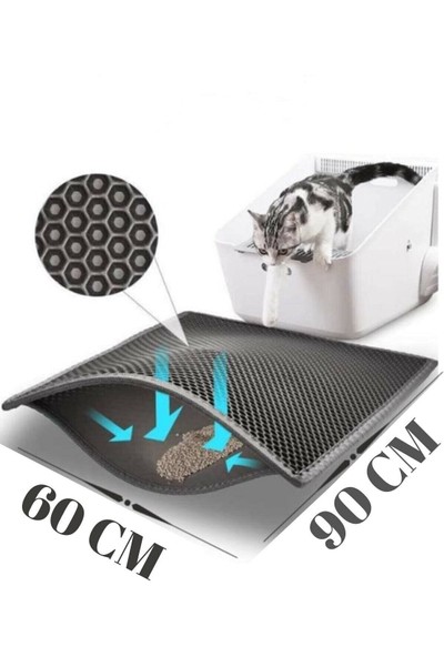 Tropheus Çanta Gri Büyük Boy Elekli Kedi Tuvalet Önü Paspası 90X60CM Kedipaspası (Gri)