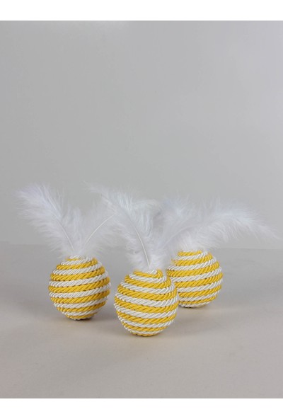 Tropheus Çanta 7 cm 1 Adet Kedi Oyun Topu Zilli(Sarı-Beyaz)