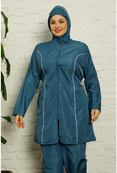 First Plus Moda Çizgi Tam Tesettür Büyük Beden Mayo 32012