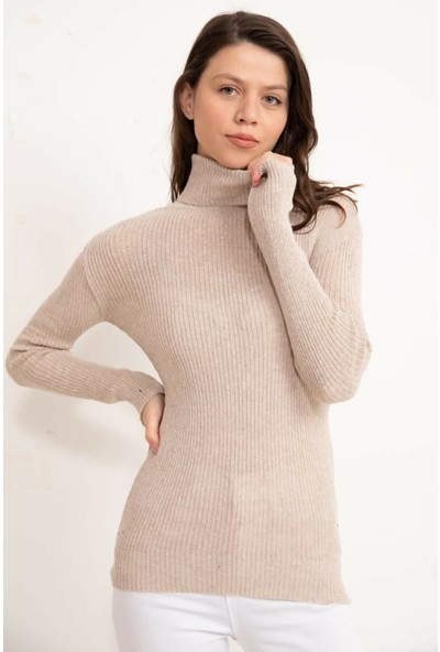 Kasheha Kadın Taş Balıkçı Yaka Uzun Kollu Fitilli Triko Kazak - KAD3325536