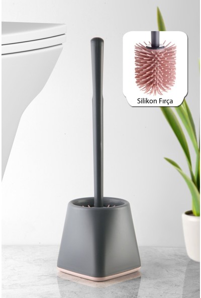 Kitchen Life Kare Konik Silikon Tuvalet Fırçası - Antibakteriyel (Antrasit-Ekru)