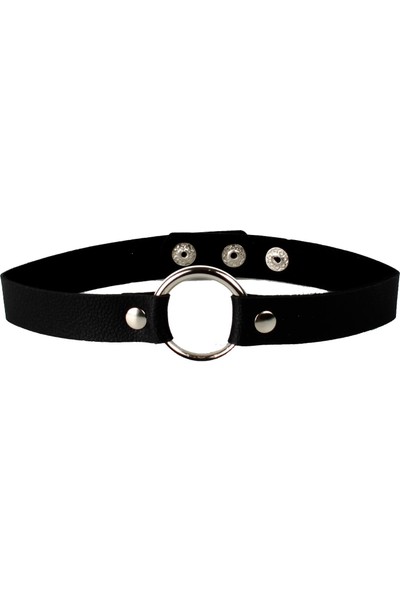 Afillix Concept Halka Detay Siyah Deri Choker Tasma Kolye Afillix Concept Halka Detay Siyah Deri Choker Tasma Kolye