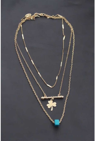 Clariss Gold Renk Yonca Figürlü Kombin Kadın Kolye