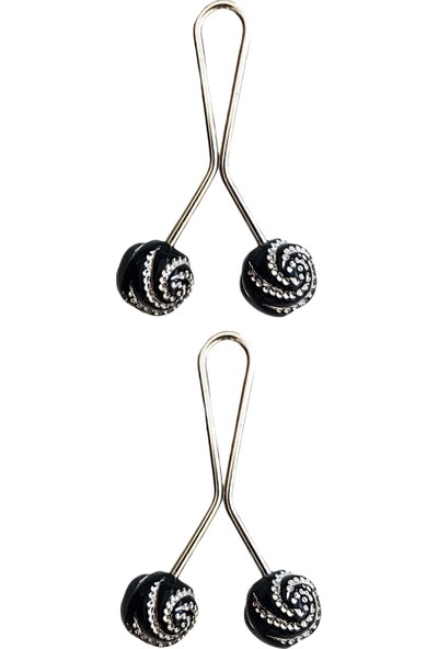 MrtNlu 2 Adet Tesettür Eşarp ve Şal Klipsi Siyah Desenli