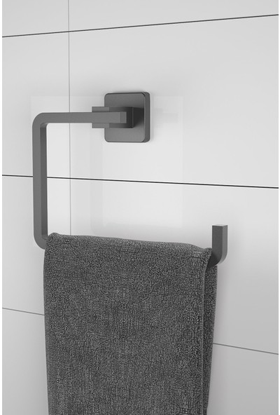 Alper Banyo Mat Siyah Kare Yarım Havluluk