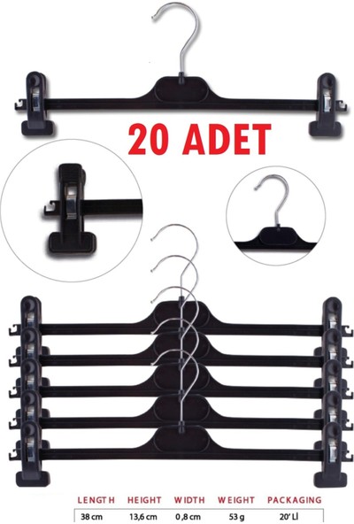 Olgun Home 20 Adet Plastik Mandallı Yetişkin Elbise Askısı Döner Başlıklı Kıyafet Askı 38 cm Olgun Home 20 Adet Plastik Mandallı Yetişkin Elbise Askısı Döner Başlıklı Kıyafet Askı 38 cm