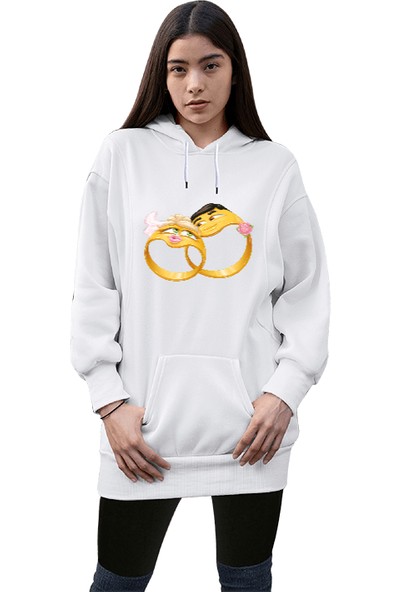 Sevgili Özel Tasarımlı Kadın Uzun Hoodie Kapüşonlu Sweatshirt