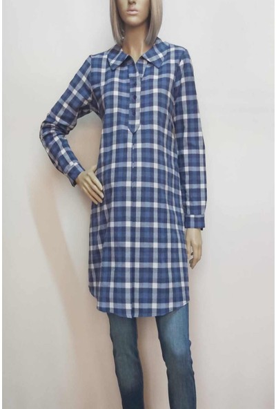 Tria Önü Düğmeli Ekose Uzun Hamile Gömlek