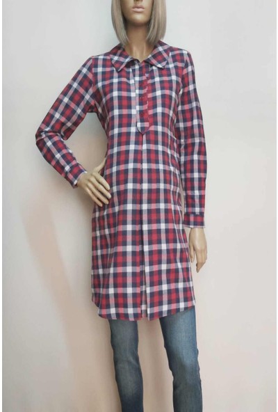 Tria Önü Düğmeli Ekose Uzun Hamile Gömlek