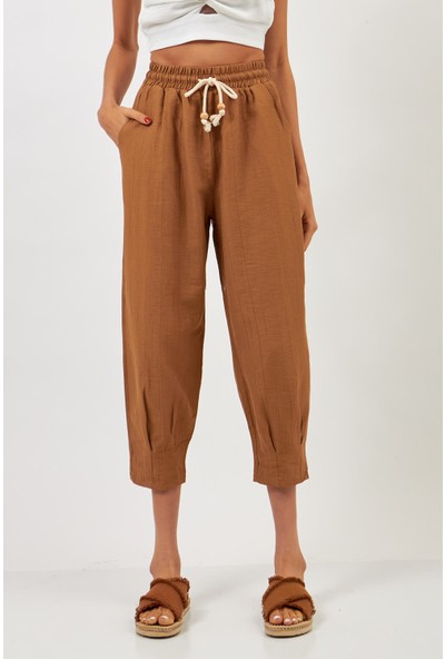 Coral Paçası Pilili Pantolon Kahve