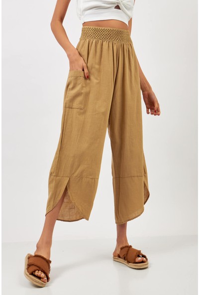 Coral Lastikli Şalvar Pantolon Vizon