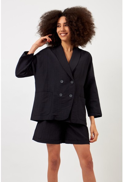 Coral Oversize Ceket Şort Takım Siyah Coral Oversize Ceket Şort Takım Siyah