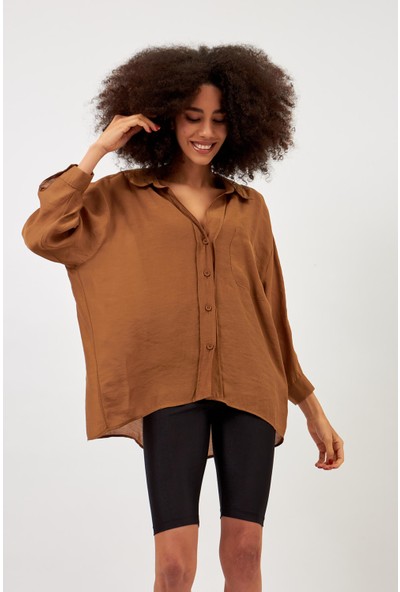 Coral Omzu Düşük Oversize Gömlek Kahve Coral Omzu Düşük Oversize Gömlek Kahve