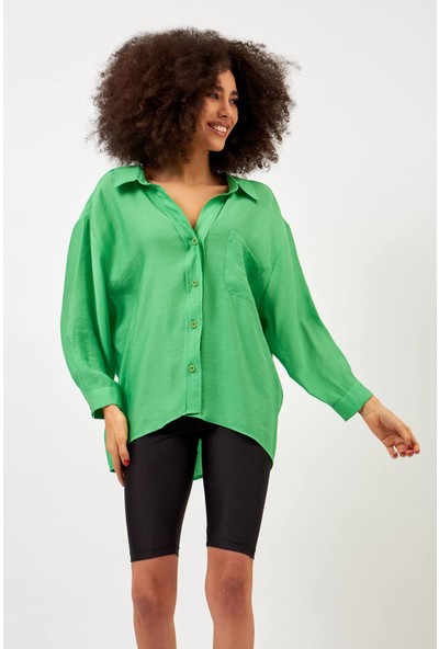 Coral Omzu Düşük Oversize Gömlek Neon Yeşil Coral Omzu Düşük Oversize Gömlek Neon Yeşil