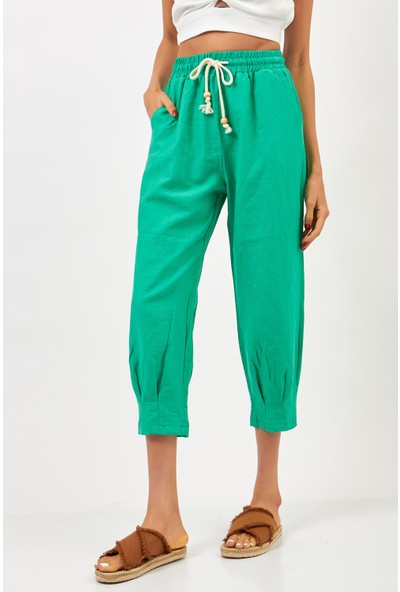 Coral Paçası Pilili Pantolon Çimen Yeşili