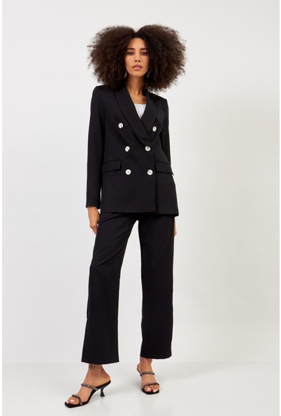 Coral Kruvaze Ceket Pantolon Takım Siyah