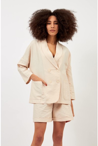 Coral Oversize Ceket Şort Takım Taş