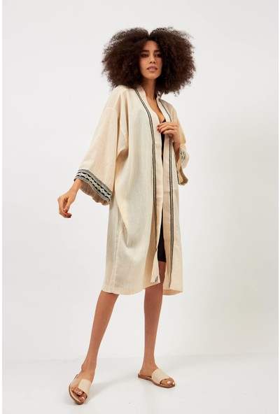 Coral Şerit Aksesuarlı Kimono Taş