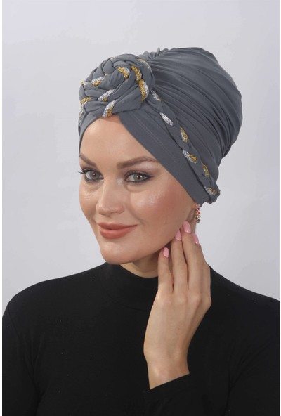 Amaranda Moda Hazır Simli Dolama Örgülü Gri Amaranda Moda Hazır Simli Dolama Örgülü Gri