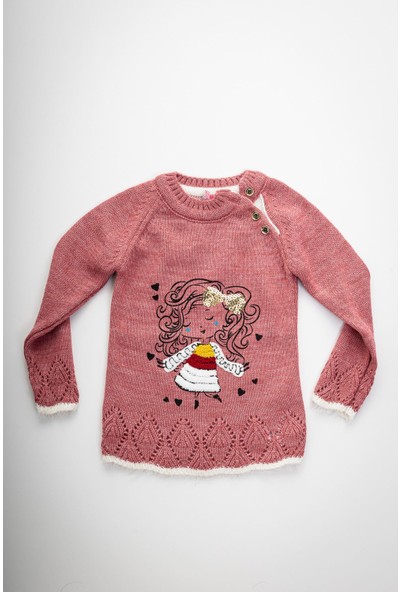 Epaavm Yaka Düğmeli Kız Çocuk Triko Kazak