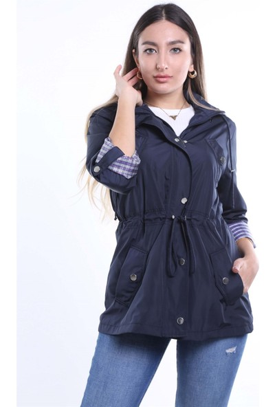 İntersivin Çıkarılabilir Kapüşonlu Fermuarlı Çıtçıtlı Kadın Trençkot