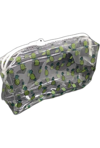LED Şeffaf Makyaj Çantası Fermuarlı Ananas Desenli