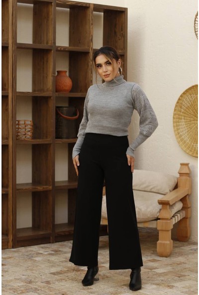 Bol Paça Tesettür Pantolon Siyah