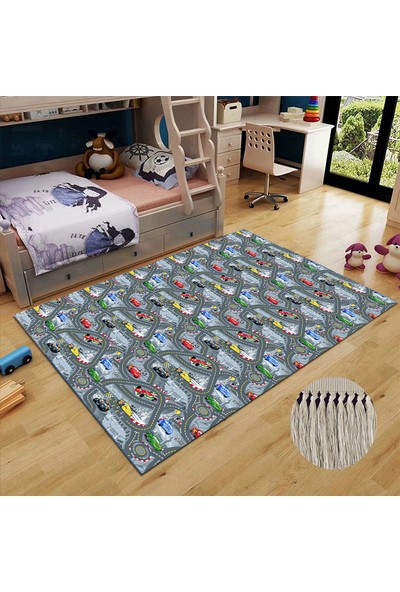Evokids Arabalar Filmi 2 Desenli , Püsküllü Çocuk Halısı (120X180) Evokids Arabalar Filmi 2 Desenli , Püsküllü Çocuk Halısı (120X180)