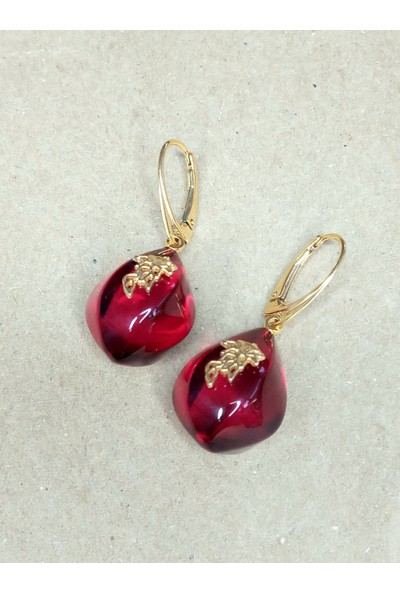 Amber By Mazukna Kırmızı Karayip Damla Kehribar Küpe