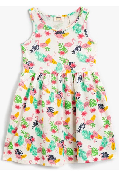 Koton Flamingo Baskılı Kolsuz Elbise Pamuklu