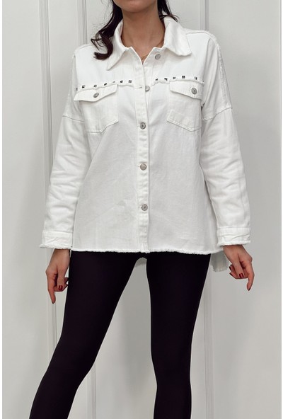 Derya Dindar Kadın Rivetli Ceket Beyaz
