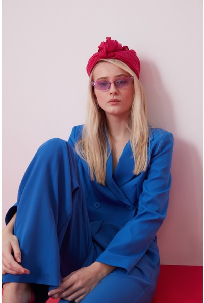 Kruvaze Crop Blazer Ceket Sax Kruvaze Crop Blazer Ceket Sax