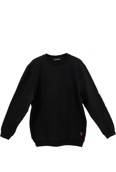 Siyah Sıfır Yaka Uzun Kol Şardonlu Sweatshirt