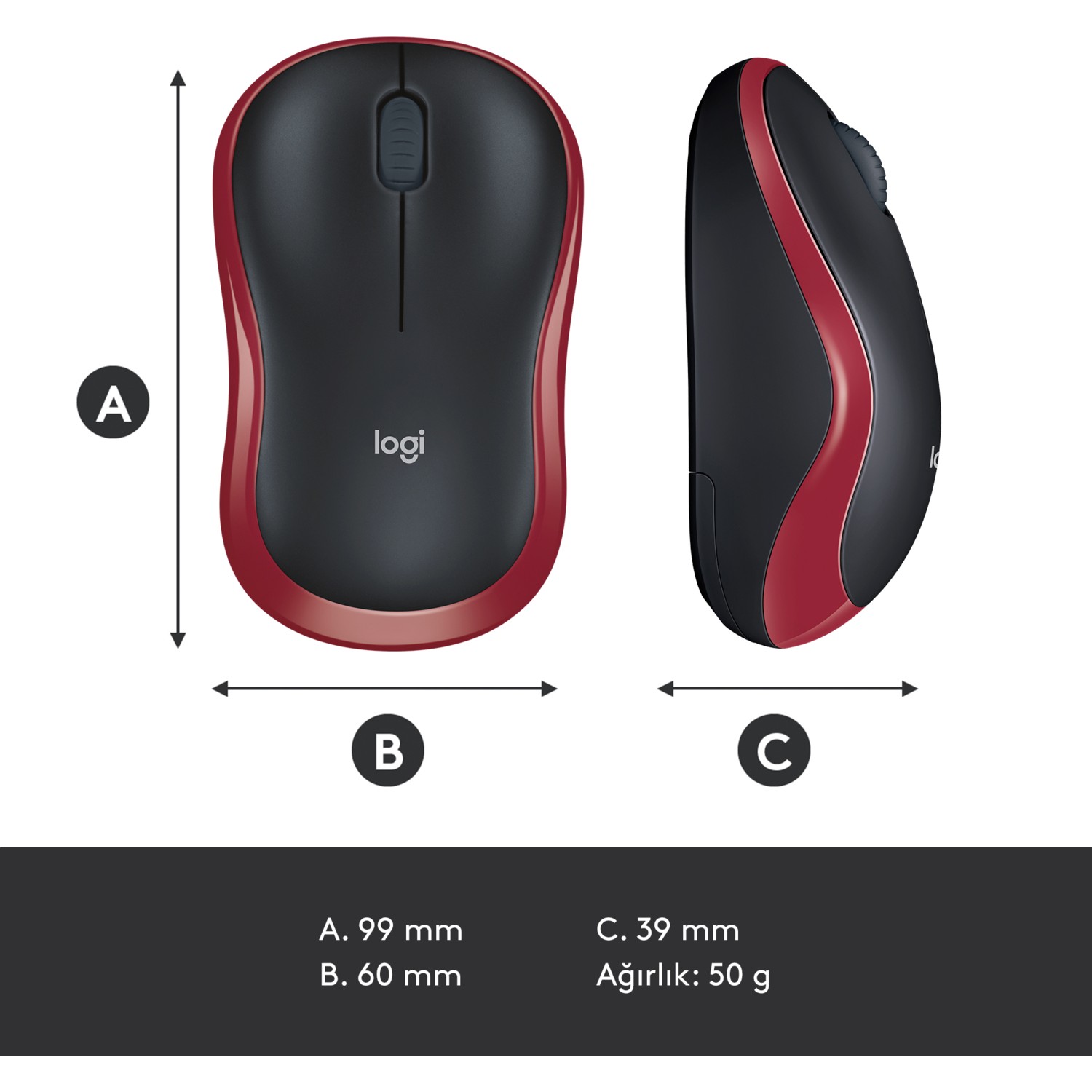 Logitech M185 USB Alıcılı Kompakt Kablosuz Mouse - Kırmızı Fiyatı