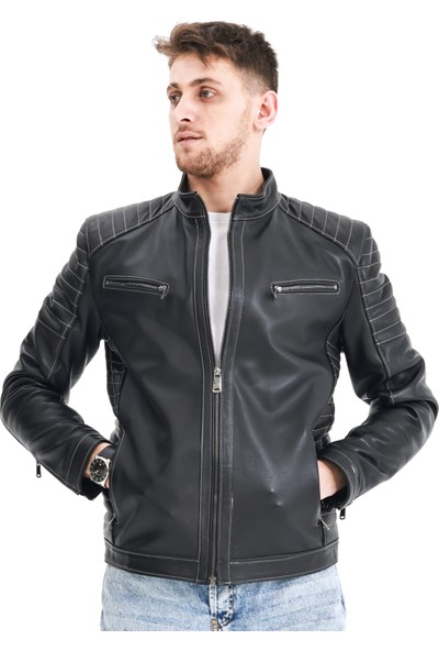 Derimosa Gobert Erkek Siyah Deri Mont