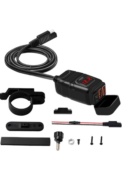 Blesiya Motosiklet Gidon Çift USB Şarj Adaptörü Qc 3.0 Kırmızı ile Hızlı Şarj (Yurt Dışından)