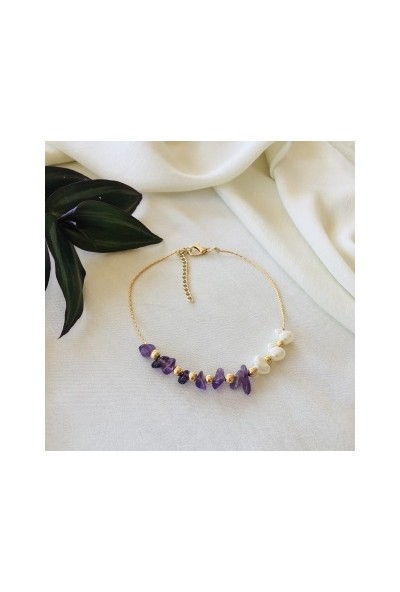 Pearl Beads Incili & Doğal Taşlı Gold Zincir Halhal Pearl Beads Incili & Doğal Taşlı Gold Zincir Halhal