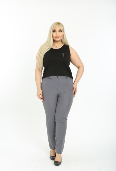 Alba Collection Kadın Dabıl Kumaş Büyük Beden Pantolon Gri