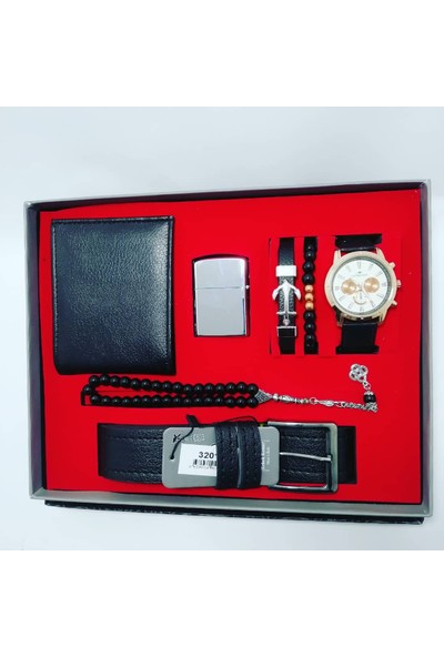 Takatuka Hediyelik 7 Parça Erkek Saat+Çakmak +Deri Cüzdan +Deri Kemer+ Kehlibar Tozu Tesbih+ Deri Bileklik+ Özel Taş Bileklik+