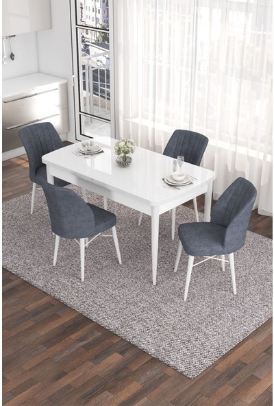 Canisa Concept Eva Serisi 80 x 132 cm Açılabilir Mdf Mutfak Masa Takımı Beyaz Masa ve 4 Sandalye