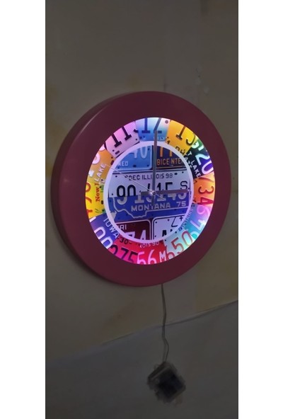 Ledli Işıklı Metal Pembe Duvar Saati Aplik Gece Lambası 35 cm Ledli Işıklı Metal Pembe Duvar Saati Aplik Gece Lambası 35 cm