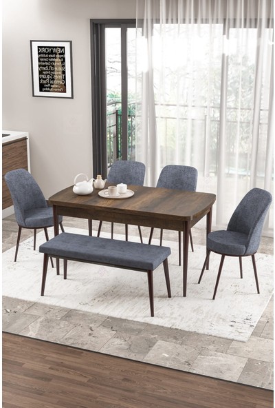 Canisa Concept Zen Serisi Bench'li Mdf Açılabilir 80 x 132 cm 1.sınıf Mutfak Masası Takımı - Barok Ahşap Desen