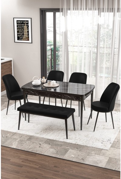 Canisa Concept Zen Serisi Bench'li 80 x 132 cm Açılabilir Mdf Mutfak Masası Takımı Siyah Mermer Desen Canisa Concept Zen Serisi Bench'li 80 x 132 cm Açılabilir Mdf Mutfak Masası Takımı Siyah Mermer Desen