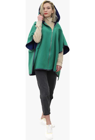 Elvan Sungur Ince Kaşe Yeşil Mavi Çift Taraflı Kullanılabilir Fermuarlı Panço Elvan Sungur Ince Kaşe Yeşil Mavi Çift Taraflı Kullanılabilir Fermuarlı Panço