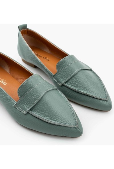 Nişantaşı Shoes Toleda Su Yeşili Deri Sivri Burun Kadın Babet Nişantaşı Shoes Toleda Su Yeşili Deri Sivri Burun Kadın Babet