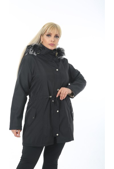 Alba Collection Kadın Siyah Su Itici Bondit Kumaş Kürk Kapüşonlu Büyük Beden Mont Alba Collection Kadın Siyah Su Itici Bondit Kumaş Kürk Kapüşonlu Büyük Beden Mont