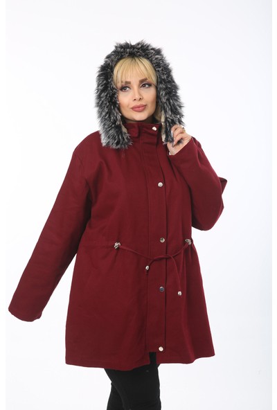 Alba Collection Kadın Bordo Gabardin Içi Kıvırcık Büyük Beden Mont