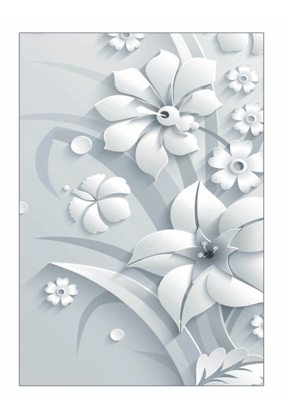 Duvar Dekor 3D Beyaz Çiçek Desenli Bulaşık Makinesi Sticker 069